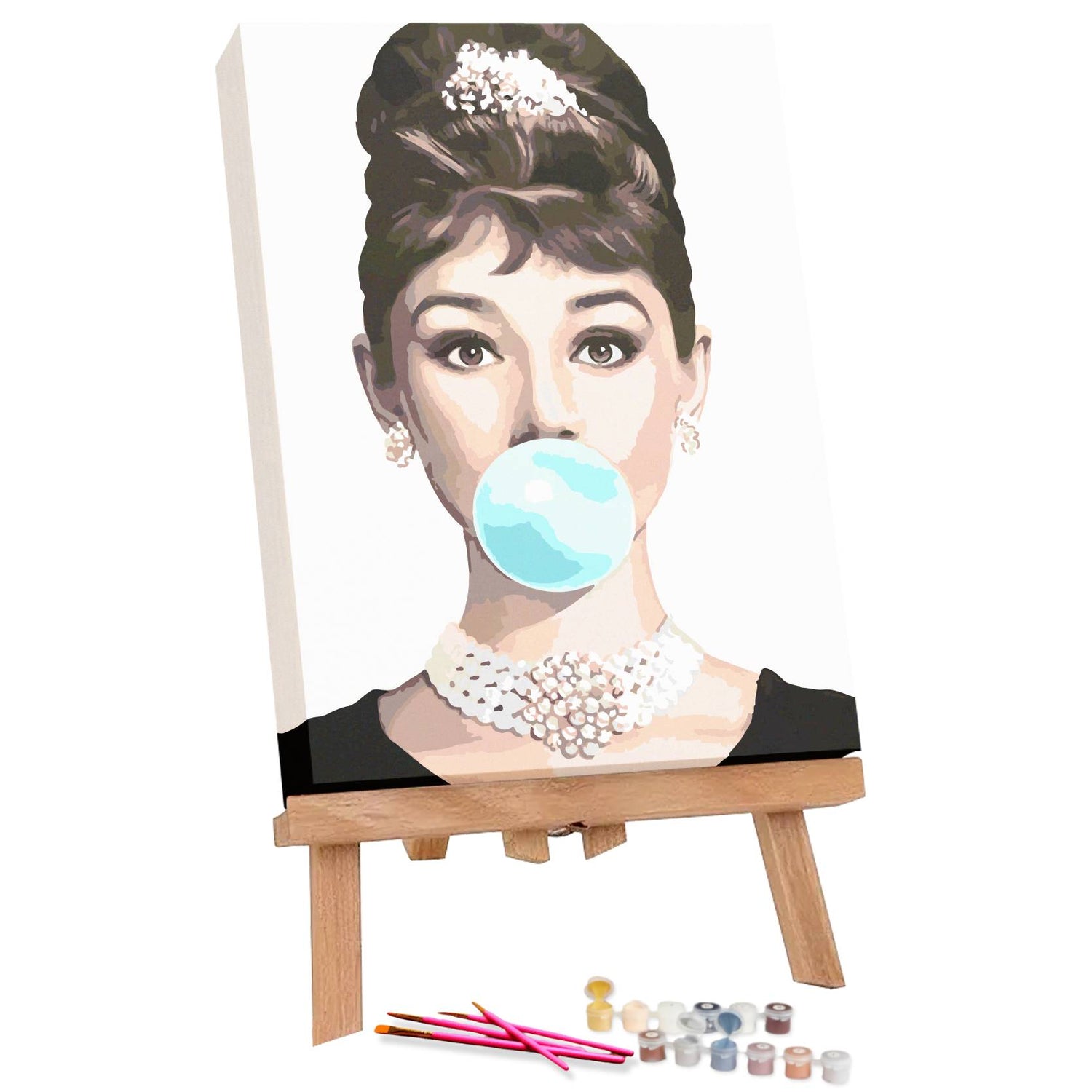 Cuadro Audrey Hepburn chicle - Pintar Números® – Pintar Números®